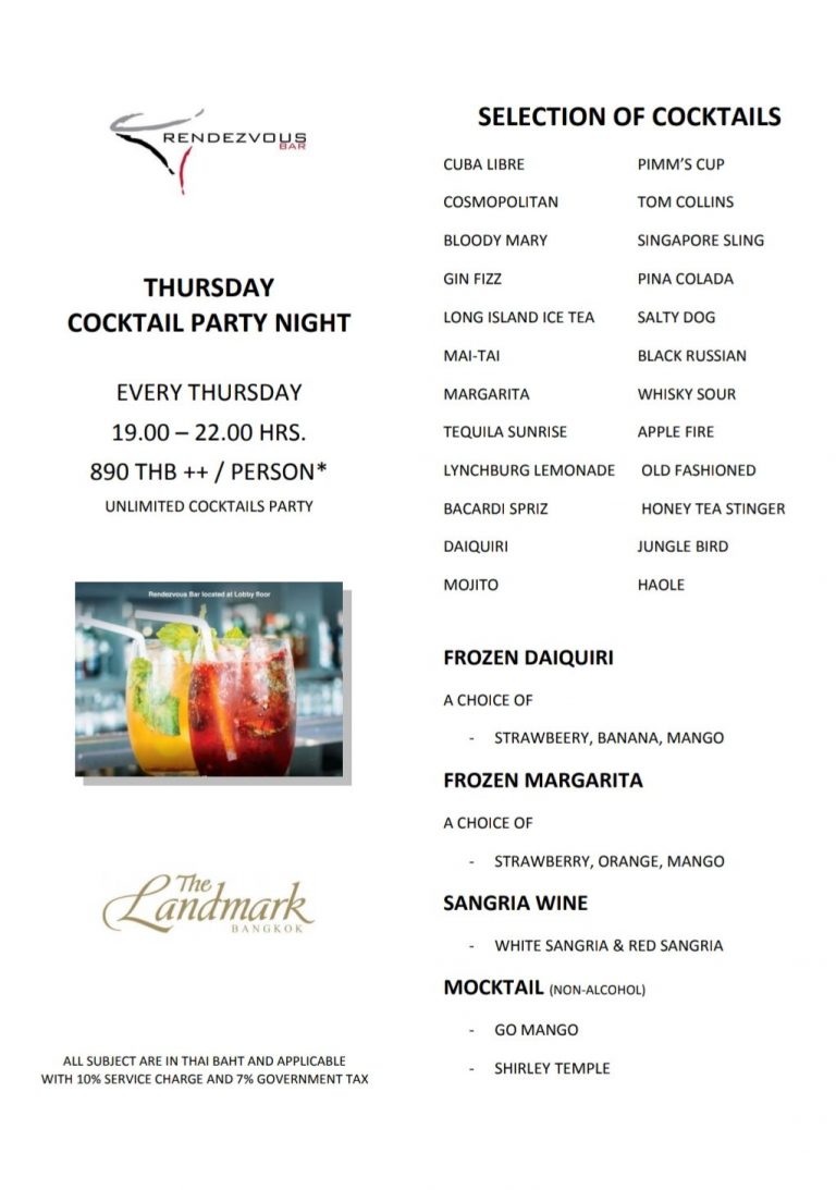 Cocktail Party Night ดื่มกันได้ไม่อั้น ที่ The Landmark Bangkok – แค่ ...